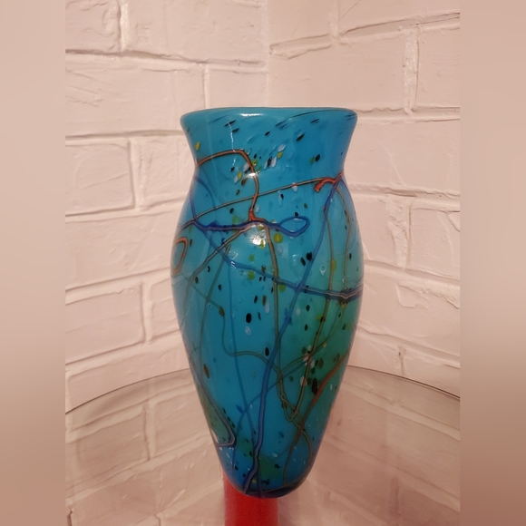 Art | Postmodern Vintage 9s Hand Blow Studio Art Glass Aque Blue ...